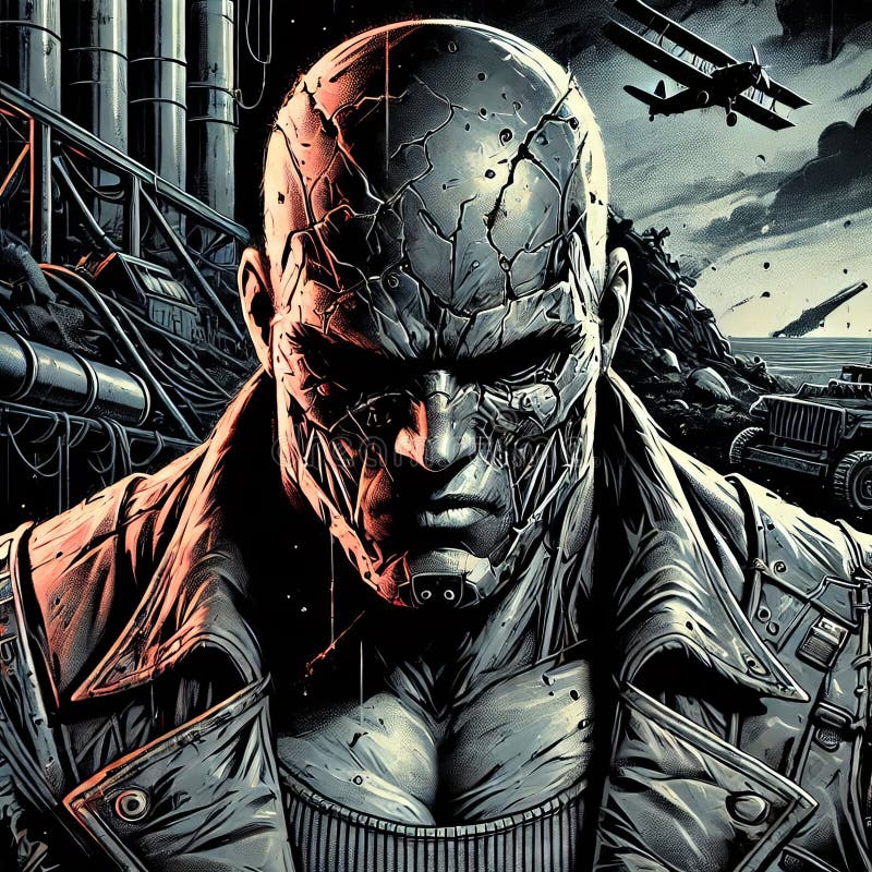 High-Tech Warrior in War-Torn Landscape Stock Illustration ...