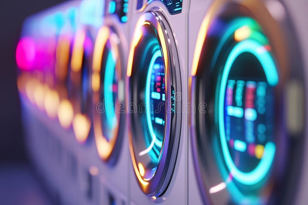 High Tech Washing Machine Control Panels with Colorful Displays Stock ...