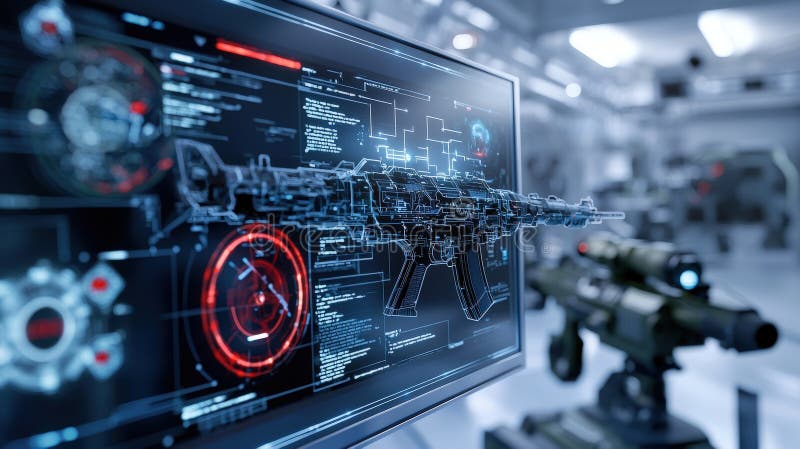 High-tech Weaponry Display Military Lab Digital Interface Futuristic ...