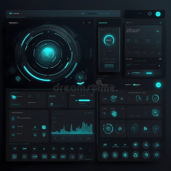 High-Tech Website Interface with Glowing Buttons and Sleek Dark Mode ...