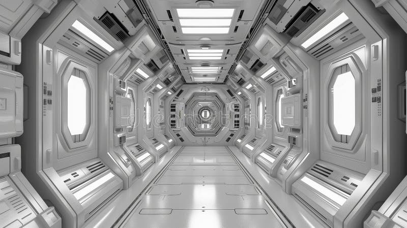 High-Tech White Sci-Fi Corridor with Octagonal Design Stock ...