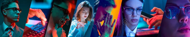 High-Tech Workforce. Different People Engaged in Typing, Coding ...