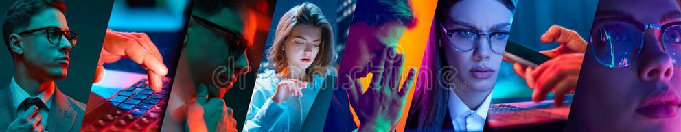 High-Tech Workforce. Different People Engaged in Typing, Coding ...