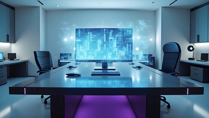 A High-tech Workspace with Augmented Reality Holograms Projected in Mid ...