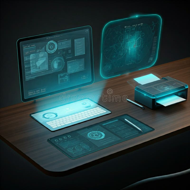 High-Tech Workspace with Augmented Reality Tools Stock Illustration ...
