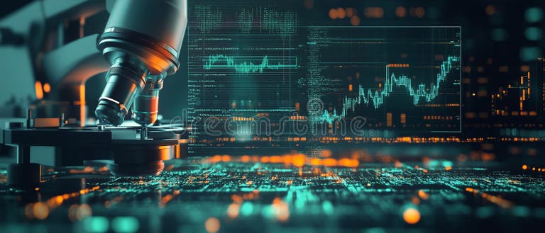 Analyzing Data Trends with Advanced Technology in a Modern Workspace Stock Photo - Image of ...