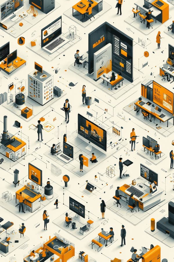 High Tech Workspace Multiple Monitors Office Equipment Futuristic ...