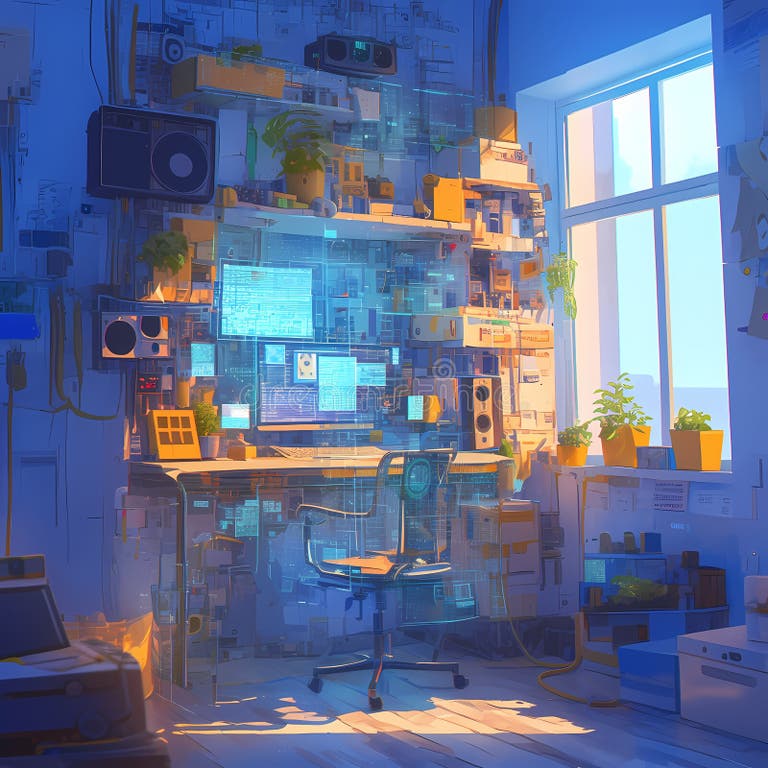 High-Tech Workspace: a Window into Innovation Stock Illustration ...