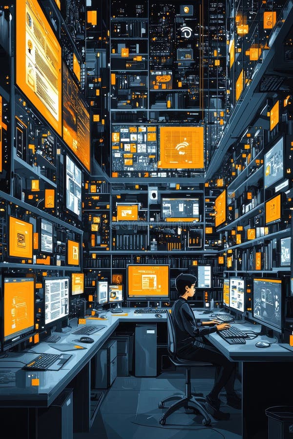 High-tech Workstation Displaying Informational Data in a Digital ...