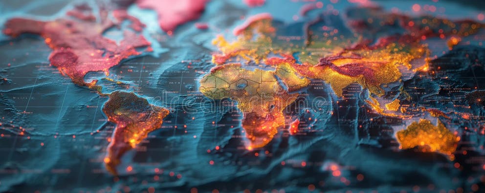 High-Tech World Map with Data Layers Stock Image - Image of world ...