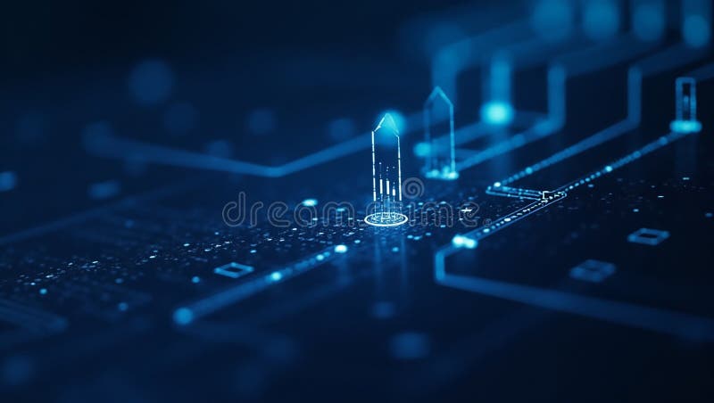 High Technology Circuit Board with Electronic Components and Neon ...