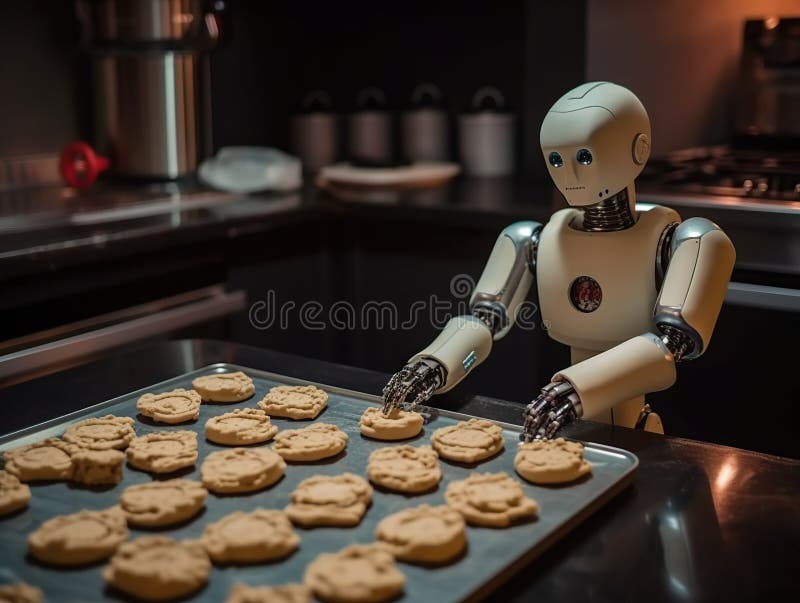 High Technology Modern Android Robot Makes Pastries in Kitchen Stock ...