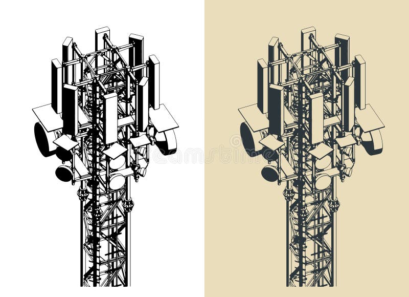 High Telecommunications Tower Close Up Illustrations Stock Vector ...
