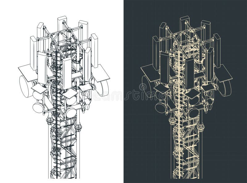 High Telecommunications Tower Isometric Blueprints Stock Vector ...