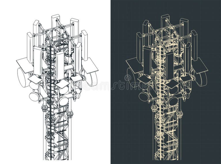 High Telecommunications Tower Isometric Blueprints Stock Vector ...