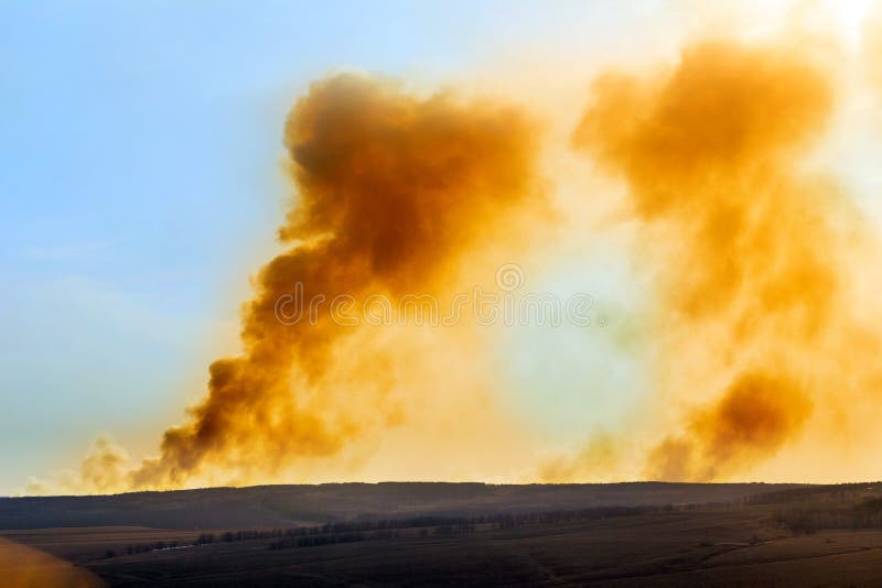 High Thick Smoke during a Fire in the Steppe Stock Photo - Image of ...