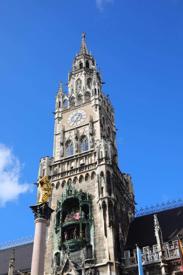 High Tower with Clock of the Munich Town Hall in Germany and the Stock ...