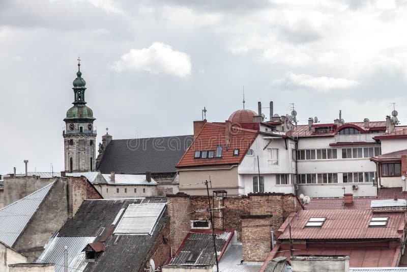 High Tower among Old Roofs, Lviv Stock Image - Image of europe, galicia ...