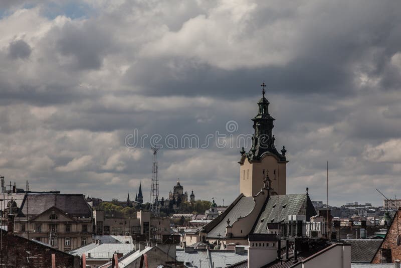 High Tower among Old Roofs, Lviv Stock Photo - Image of landscape, kiss ...