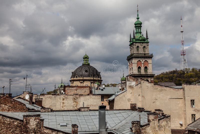 High Tower among Old Roofs, Lviv Stock Photo - Image of lviv, eastern ...