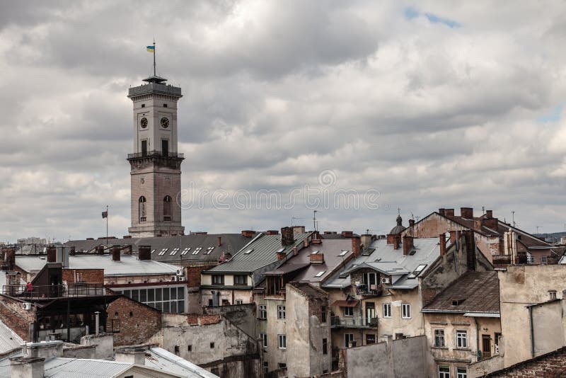 High Tower among Old Roofs, Lviv Stock Image - Image of kiss, lemberg ...