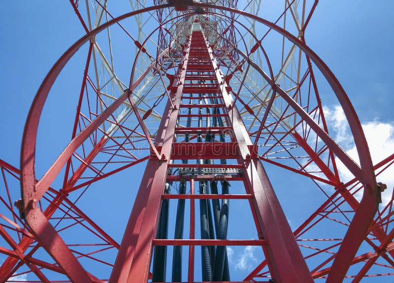 High Tower Red and White Signal Tower Stock Image - Image of broadcast ...