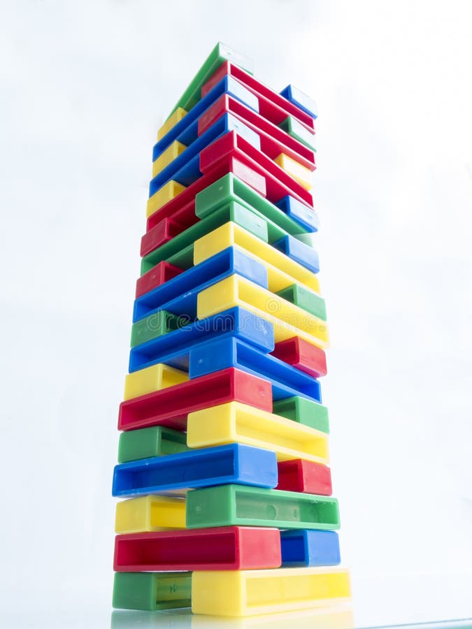 High Toy Tower of Colored Blocks Stock Image - Image of leisure, cube ...