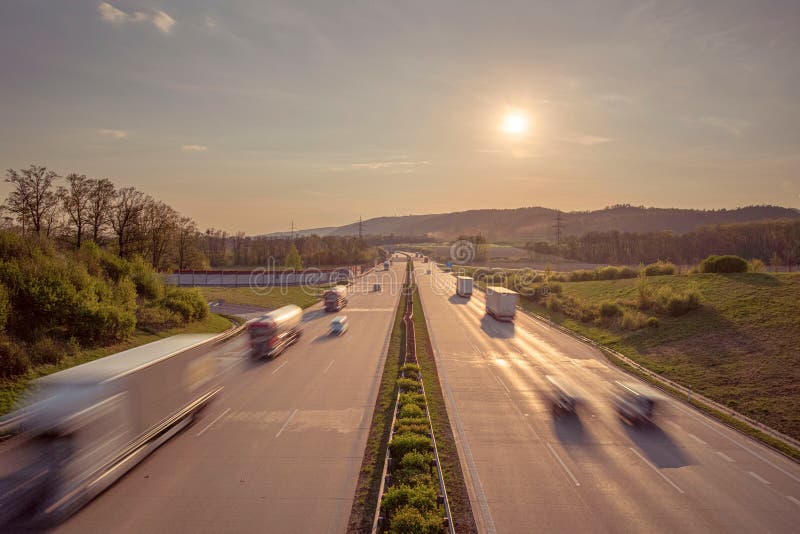 High Traffic Level on the Highway in the Evening Stock Photo - Image of ...