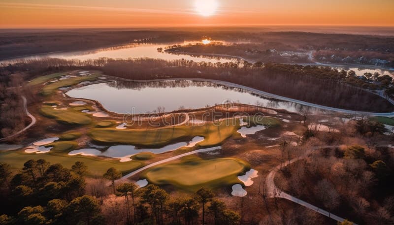 High Up Drone Captures Tranquil Golf Course Generated by AI Stock ...