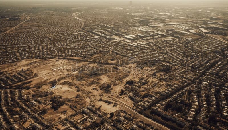 High Up, Flying Mid Air, Panoramic Aerial View of Cityscape Generated ...
