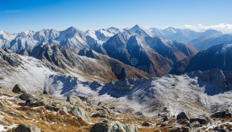 High Up in the Mountain Range, Majestic Beauty Generated by AI Stock ...