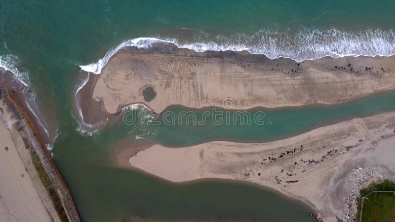 High Up Top Down View of Waves on the Shore at Hight Tide at Pentewan ...