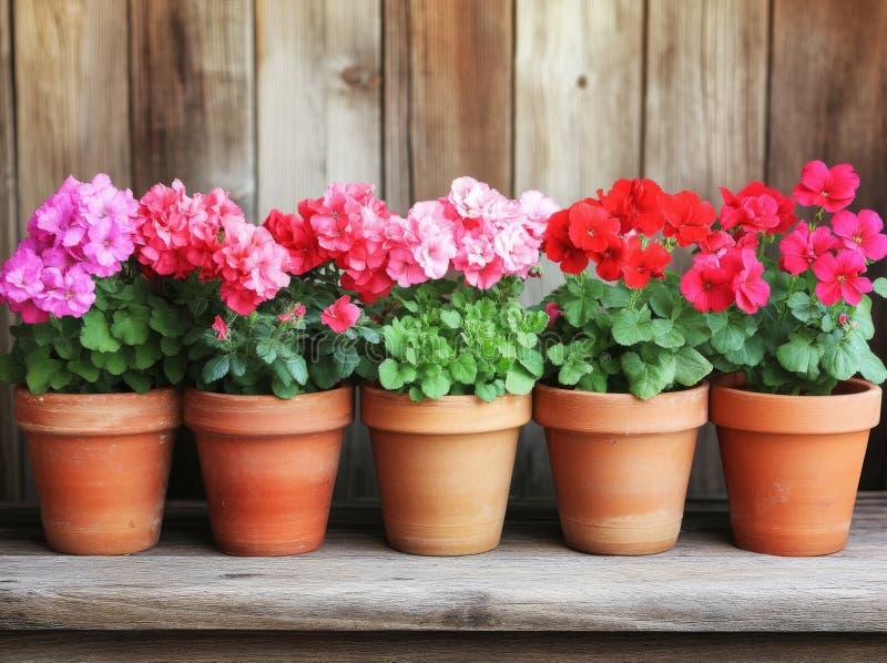 A High Vantage Point on Potted Geranium Displays Stock Image - Image of ...