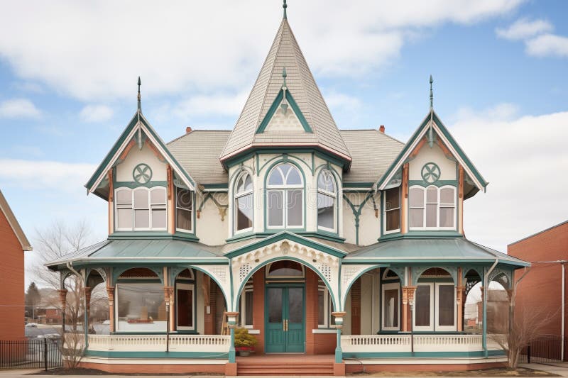High Victorian Gothic Home with Arched Windows Stock Image - Image of ...