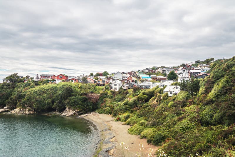 High View of Beach and Ancud City - Ancud, Chiloe Island, Chile Stock ...