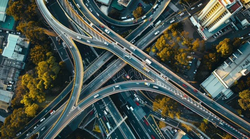 High View of Busy City Traffic. Highways Intersect Stock Illustration ...