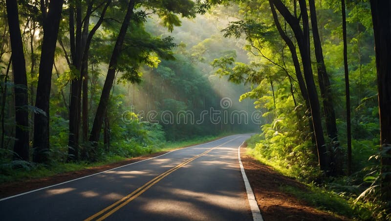 High View of Dense Green Forest Morning Sunlight Stock Illustration ...