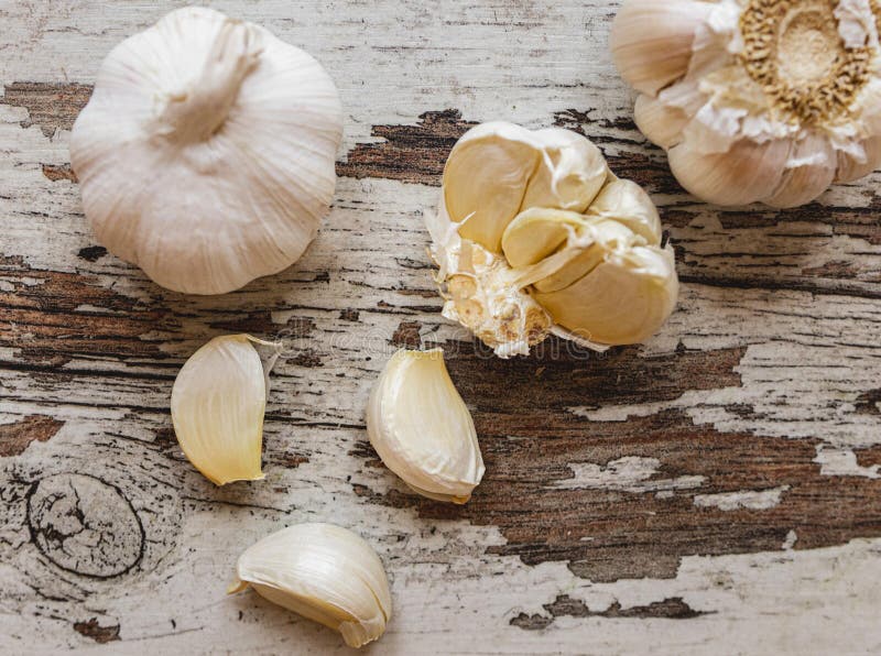 High View Garlic Rustic Table. High Quality Photo Stock Photo - Image ...