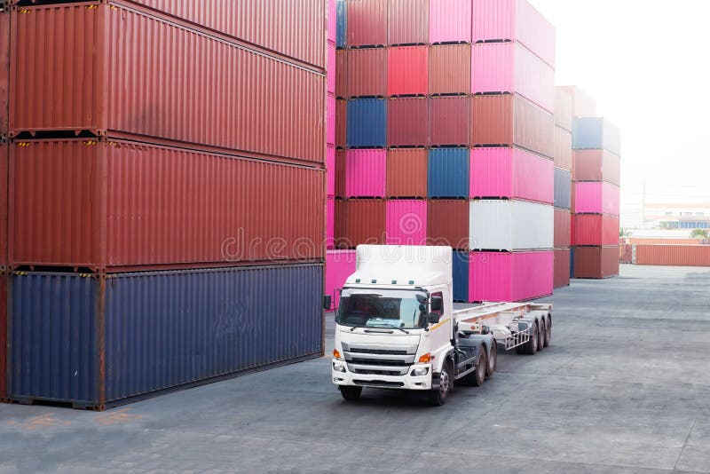 Stacks of Cargo Containers, Import Export Ships in Port Harbour ...