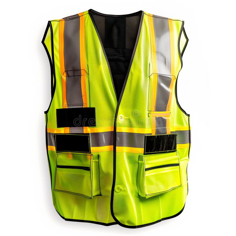 High Visibility Orange Safety Vest With Reflective Strips Isolated On White Background Concept