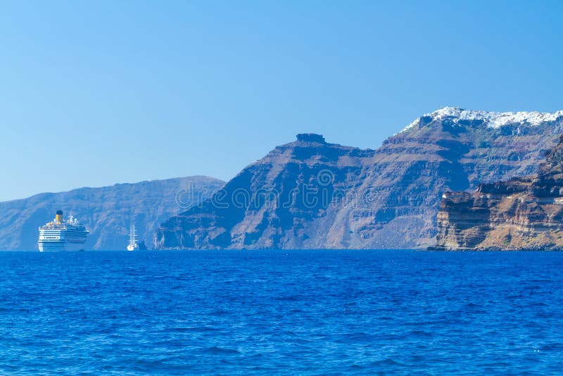 High Volcanic Cliff of Santorini Island Stock Photo - Image of city ...