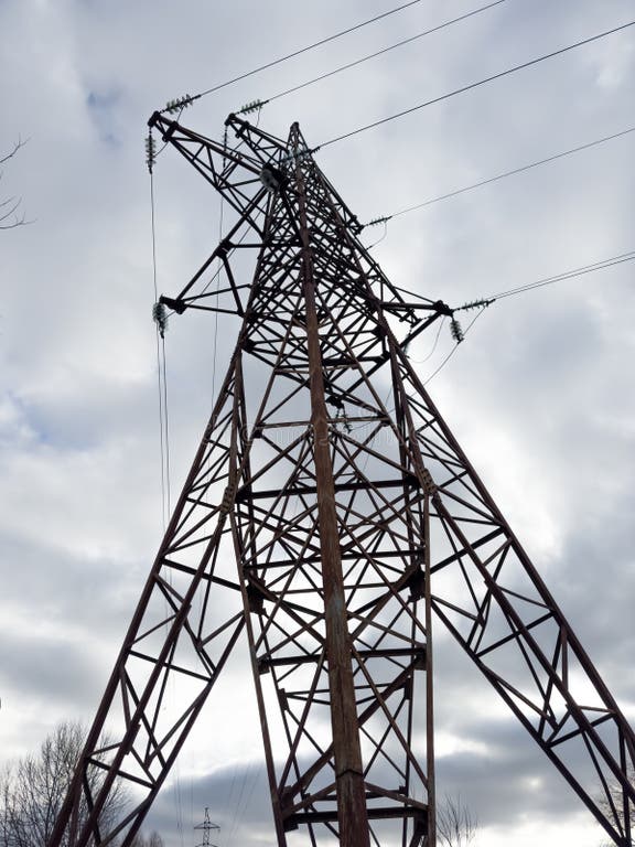 High voltage cable pylons stock photo. Image of engineering - 359143880