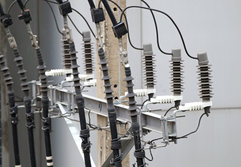 High Voltage Cable Terminators and Lightning Arresters Installed on ...