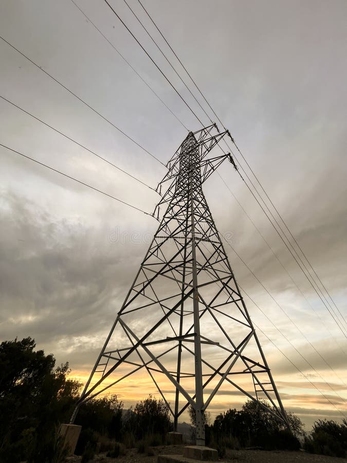 High Voltage Cable Tower with Cloudy Sky Stock Image - Image of danger ...