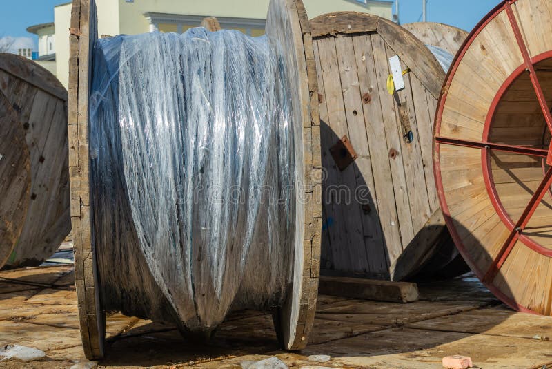 High-voltage Cable on a Wooden Coil Stock Photo - Image of spool ...