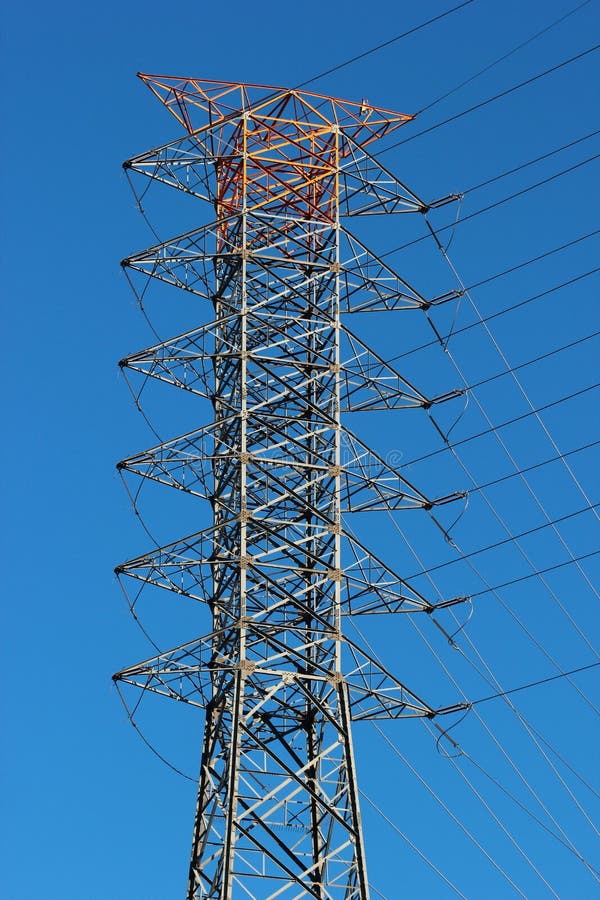 High Voltage Cables on a Tall Electric Pylon Stock Image - Image of ...