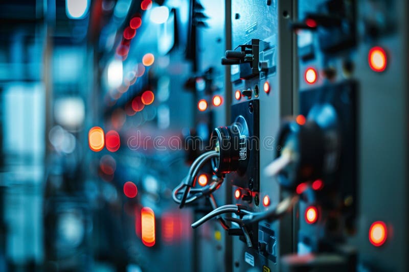 High Voltage Circuit Breaker in Operation Inside a Control Room ...