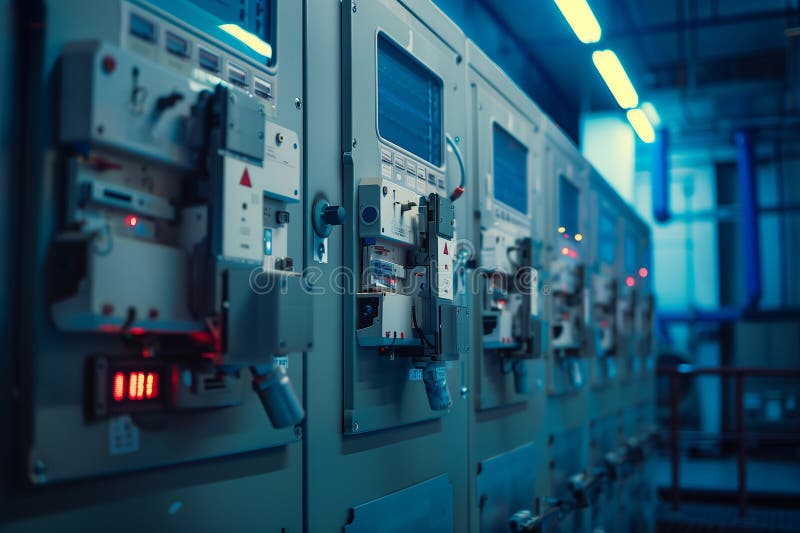 High Voltage Circuit Breaker in Operation Inside a Control Room ...