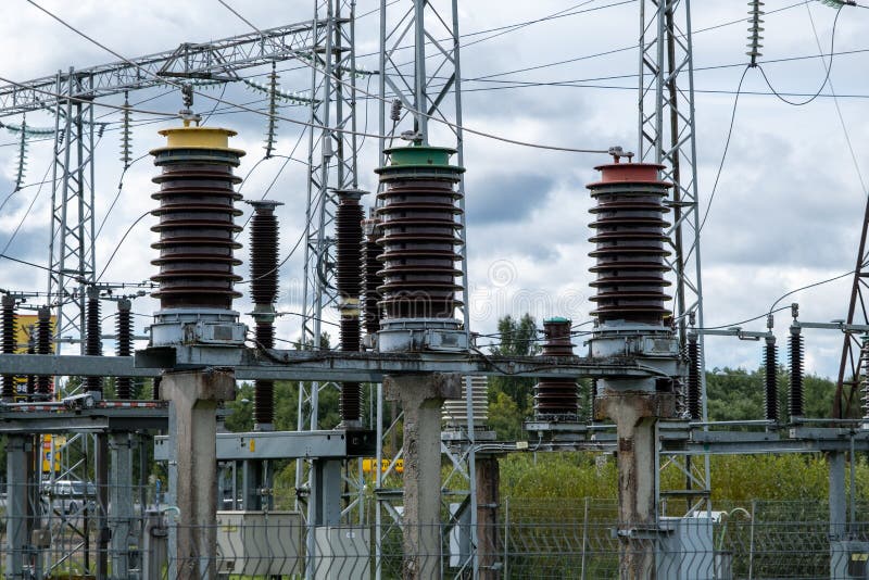 High Voltage Circuit Breaker in a Power Substation Stock Image - Image ...