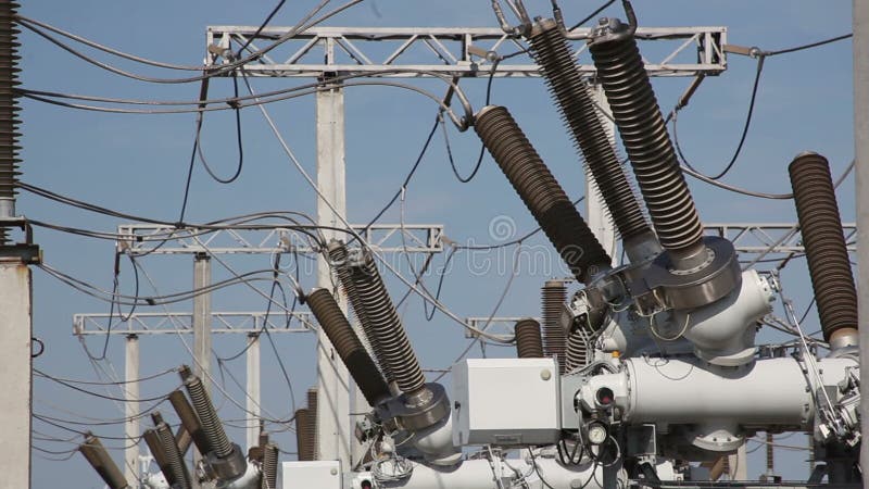 High Voltage Circuit Breaker in a Power Substation Stock Footage ...